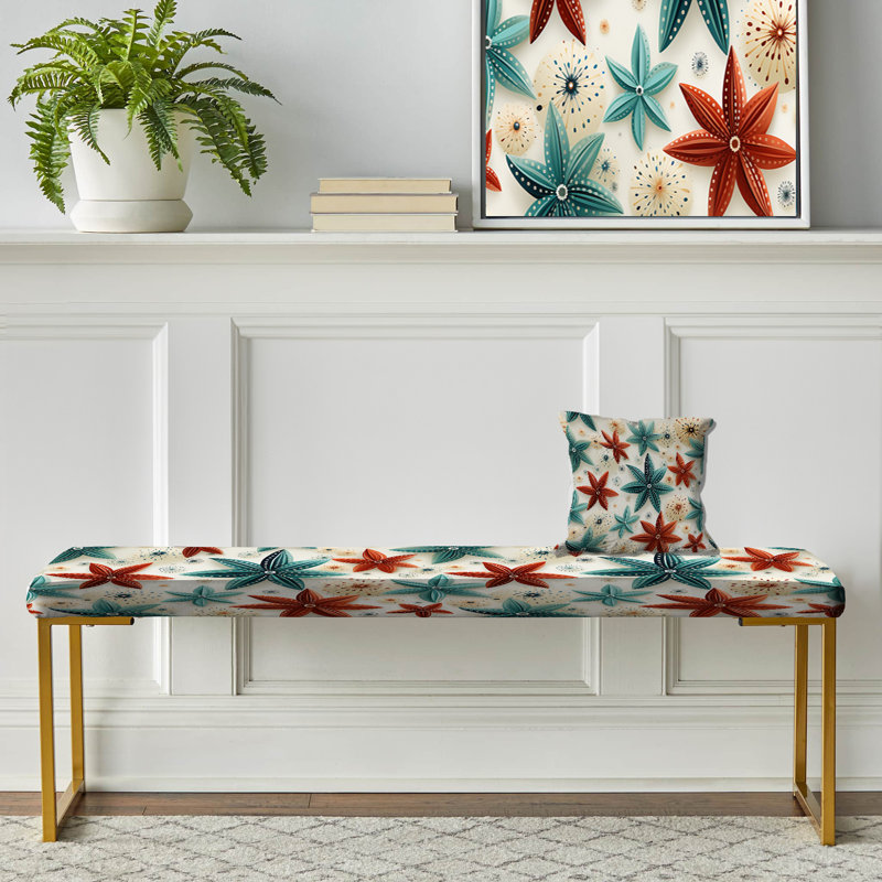 Design Art Coastal Starfish Symmetry - Coastal Upholstered Gold Bench | Wayfair